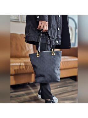 Gucci | Bags | Gucci Black Gg Monogram Canvas Leather Trim Tote | Poshmark